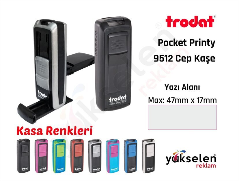 Trodat Pocket Printy 9512 Cep Kaşe - 47mm x 17mm Ölçülerinde Baskı